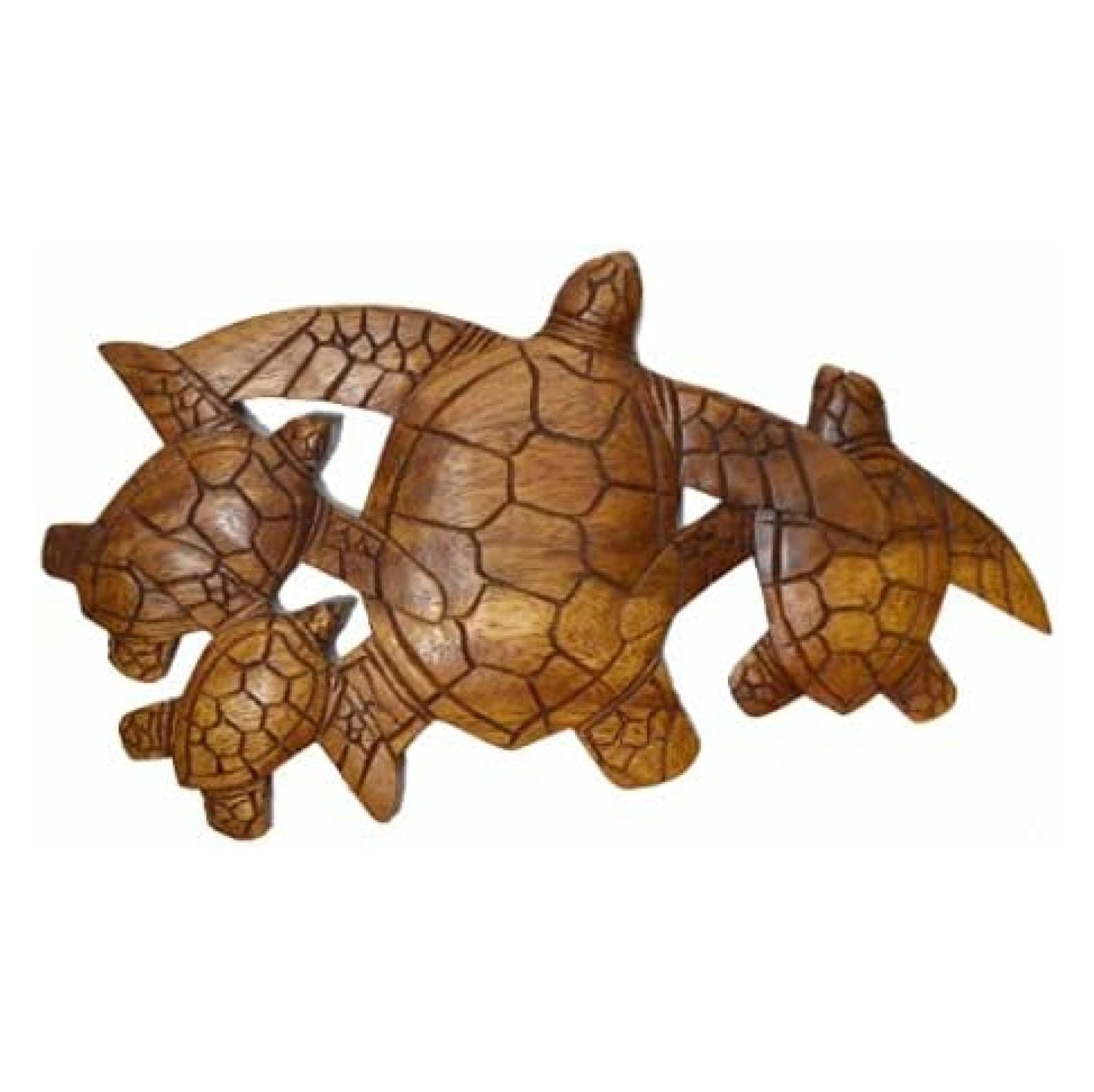 HAND CARVED WOODEN SEA TURTLE FAMILY ART WALL SCULPTURE PLAQUE ...