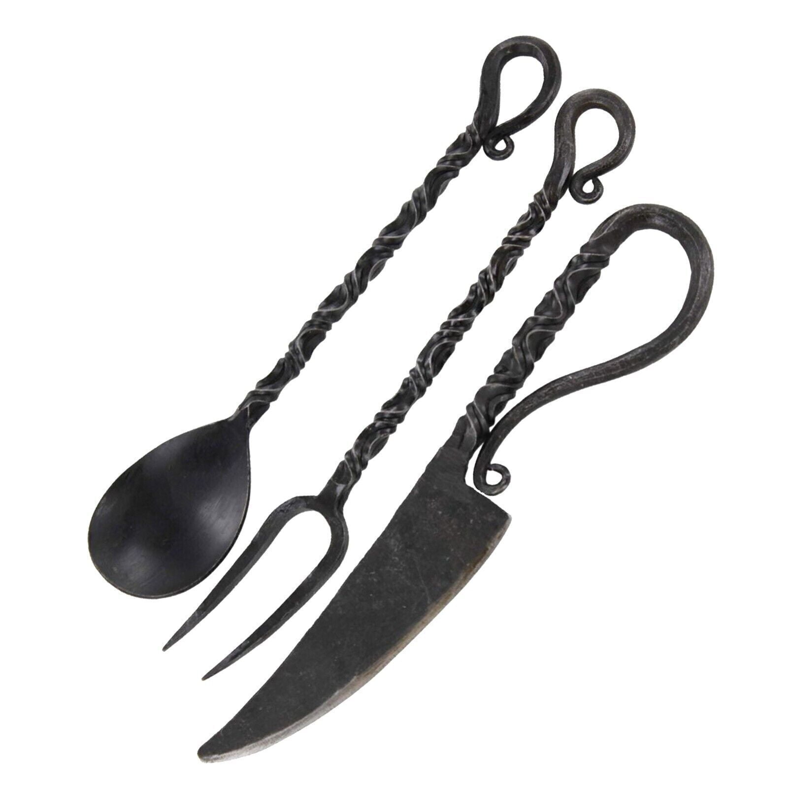 HAND FORGED FUNCTIONAL IRON MEDIEVAL INSPIRED CAMPING PARTY 3 PIECE ...