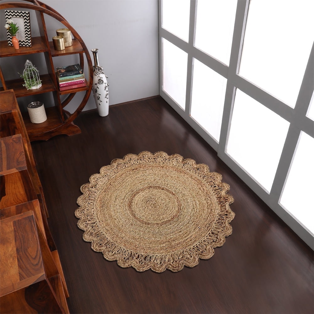 HAND WOVEN JUTE ECO-FRIENDLY AREA RUGS - 4'x4', Round Shape, Beige ...
