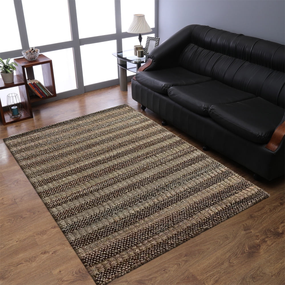 Hand Woven Jute Eco-Friendly Area Rugs - 6'X9', Rectangle Shape, Light ...
