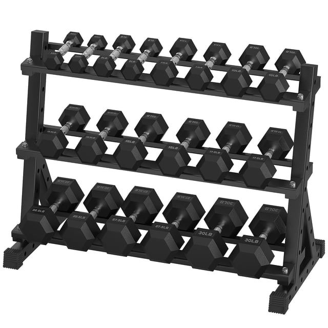 HANDBODE 300 lb Dumbbell Set Rubber Encased Hex Dumbbell Free Weights ...