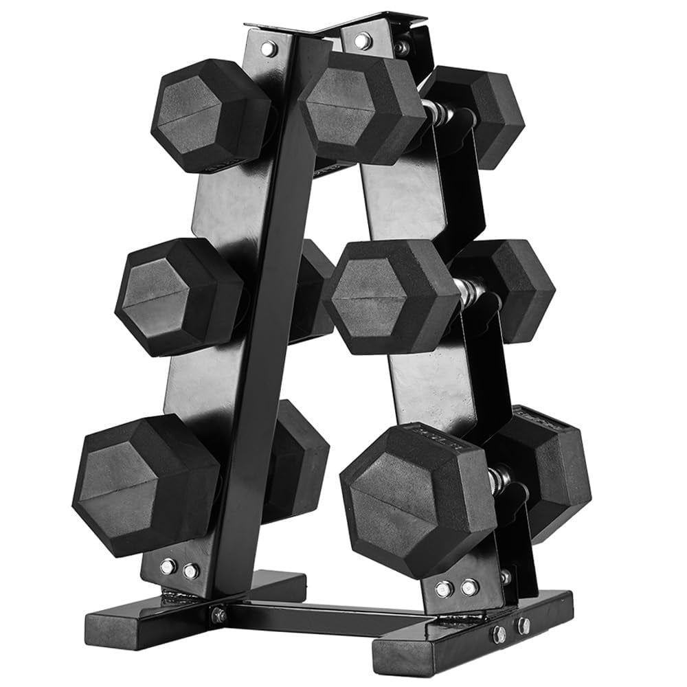 HANDBODE 60 lb Dumbbell Set Rubber Encased Hex Dumbbell Free Weights ...