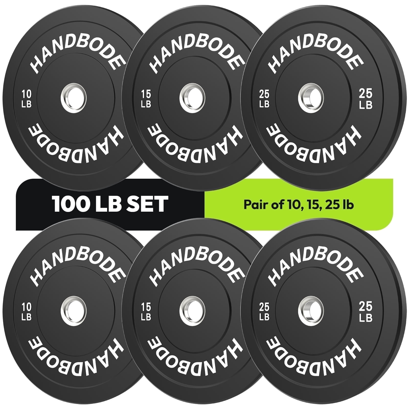 HANDBODE Bumper Plates 100 lb Set, 10 / 15 / 25 lb Olympic Weight ...