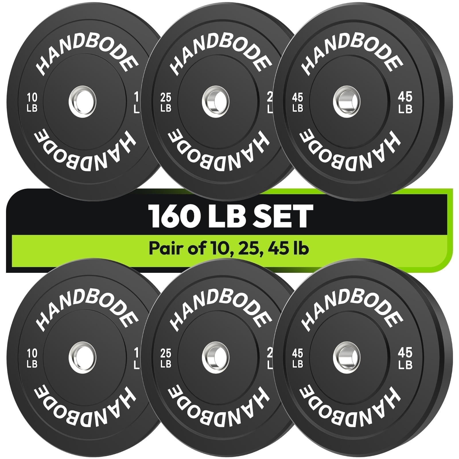 HANDBODE Bumper Plates 160 lb Set, 10 / 25 / 45 lb Olympic Weight ...