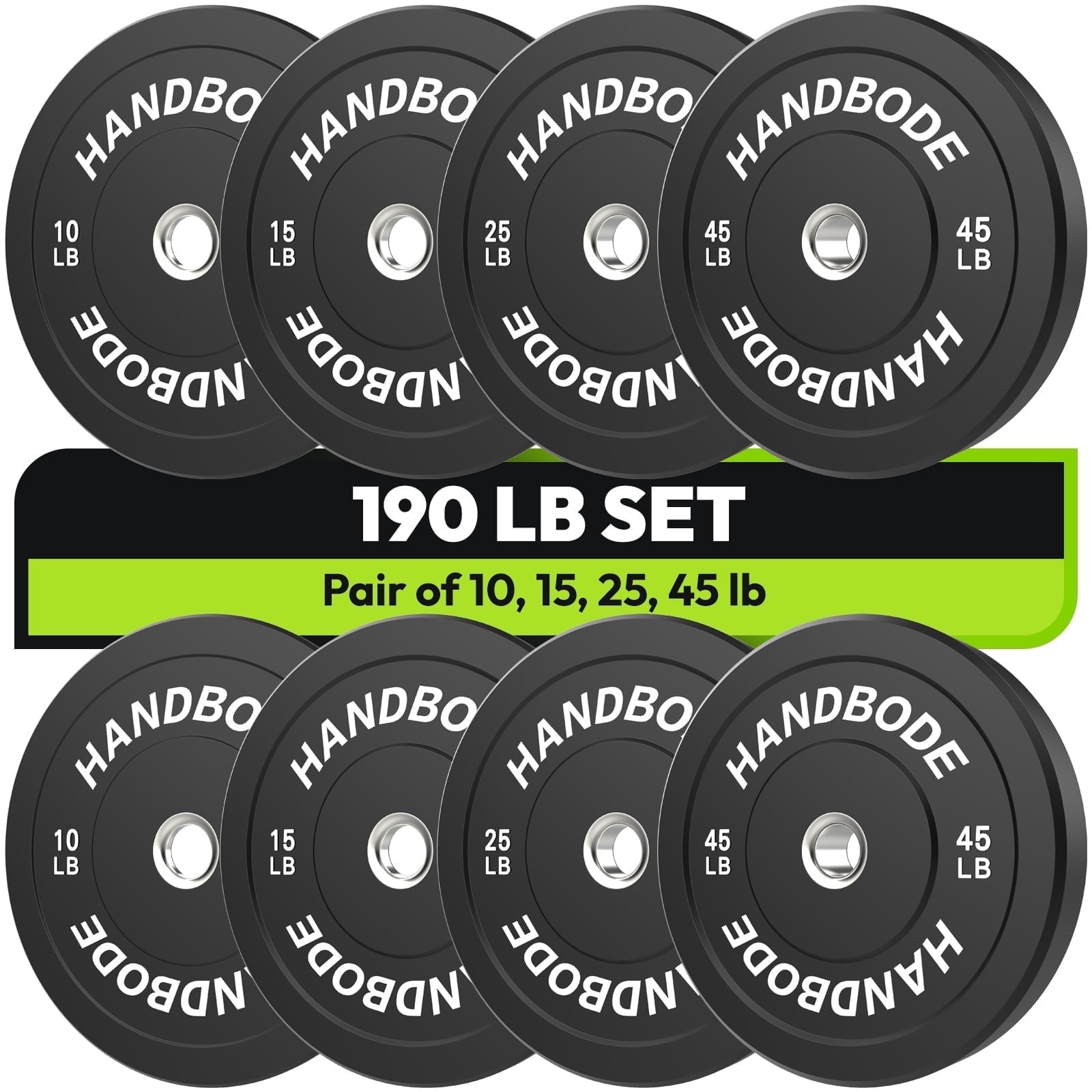 HANDBODE Bumper Plates 190 lb Set, Olympic Weight Plates, Rubber Bumper ...