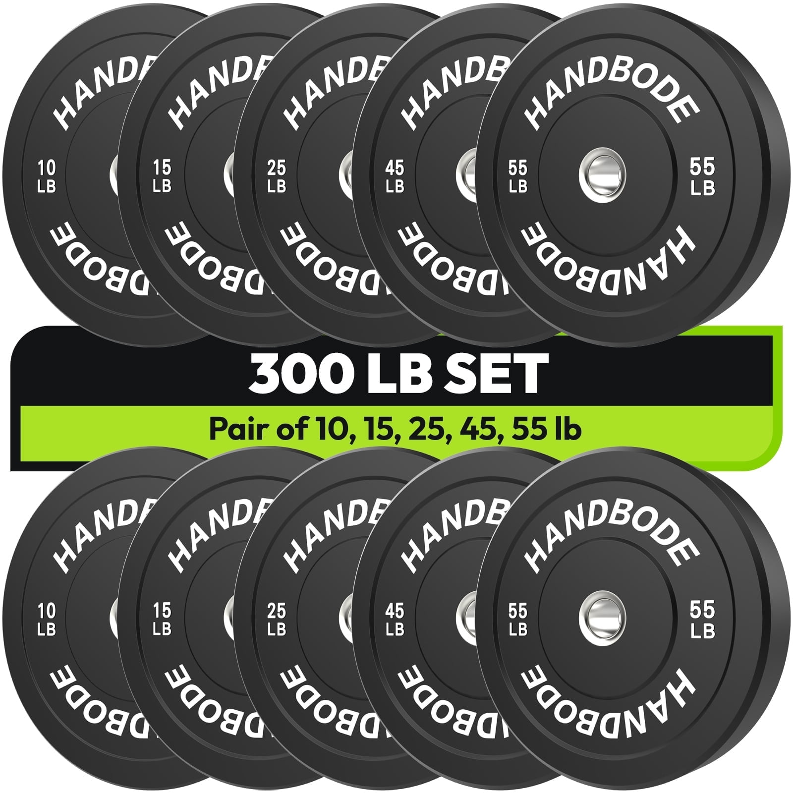 HANDBODE Bumper Plates 300 lb Set, Olympic Weight Plates Set of 2 ...