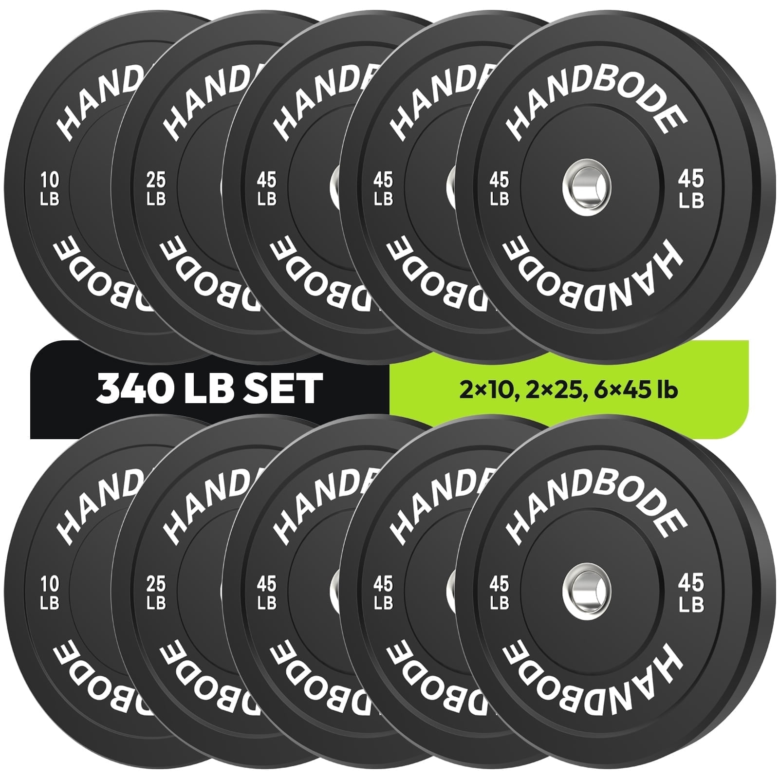 HANDBODE Bumper Plates 340 lb Set B, Olympic Weight Plates Set of 2 ...