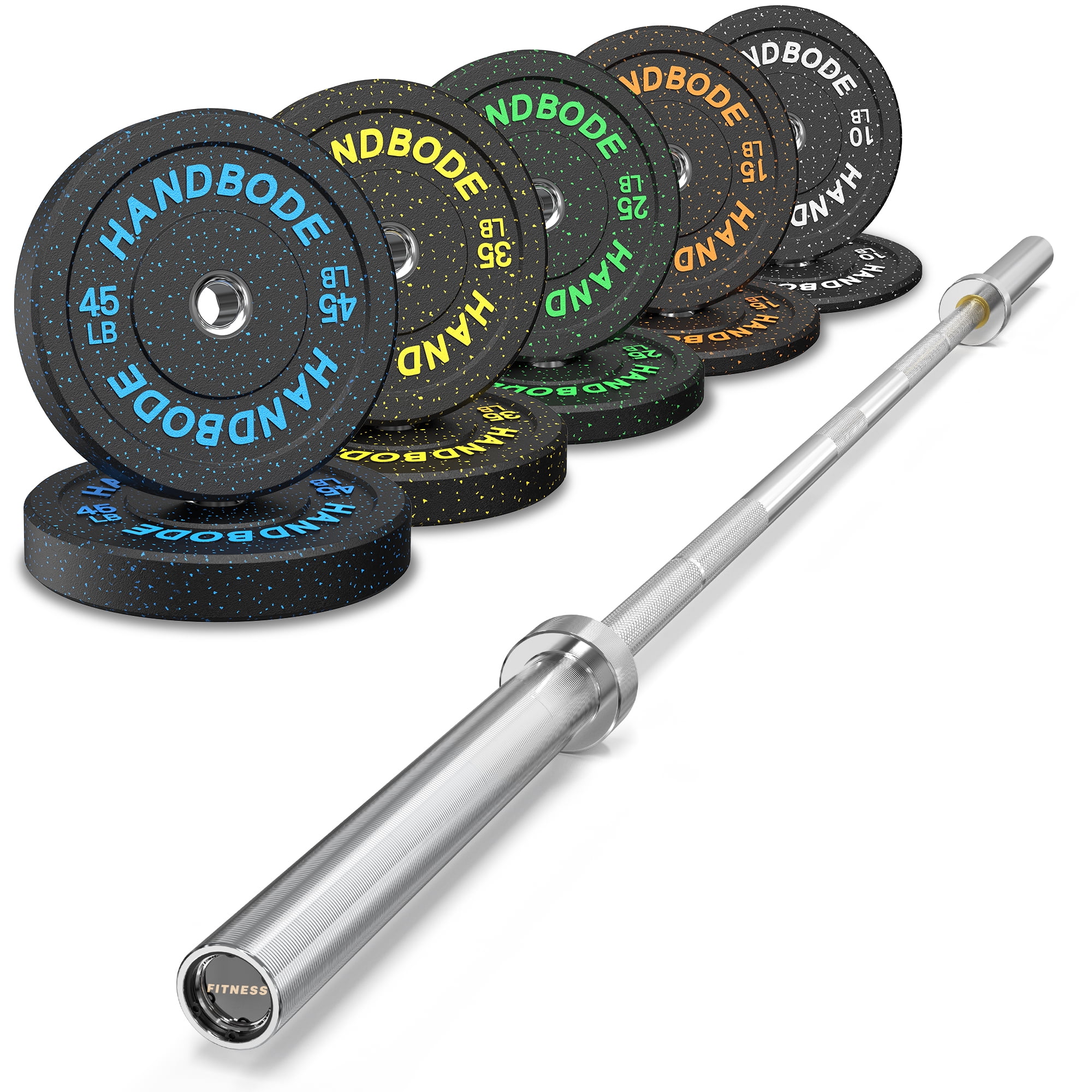 HANDBODE Bumper Plates High-Bounce Olympic Weight Plates, Colored crumb ...