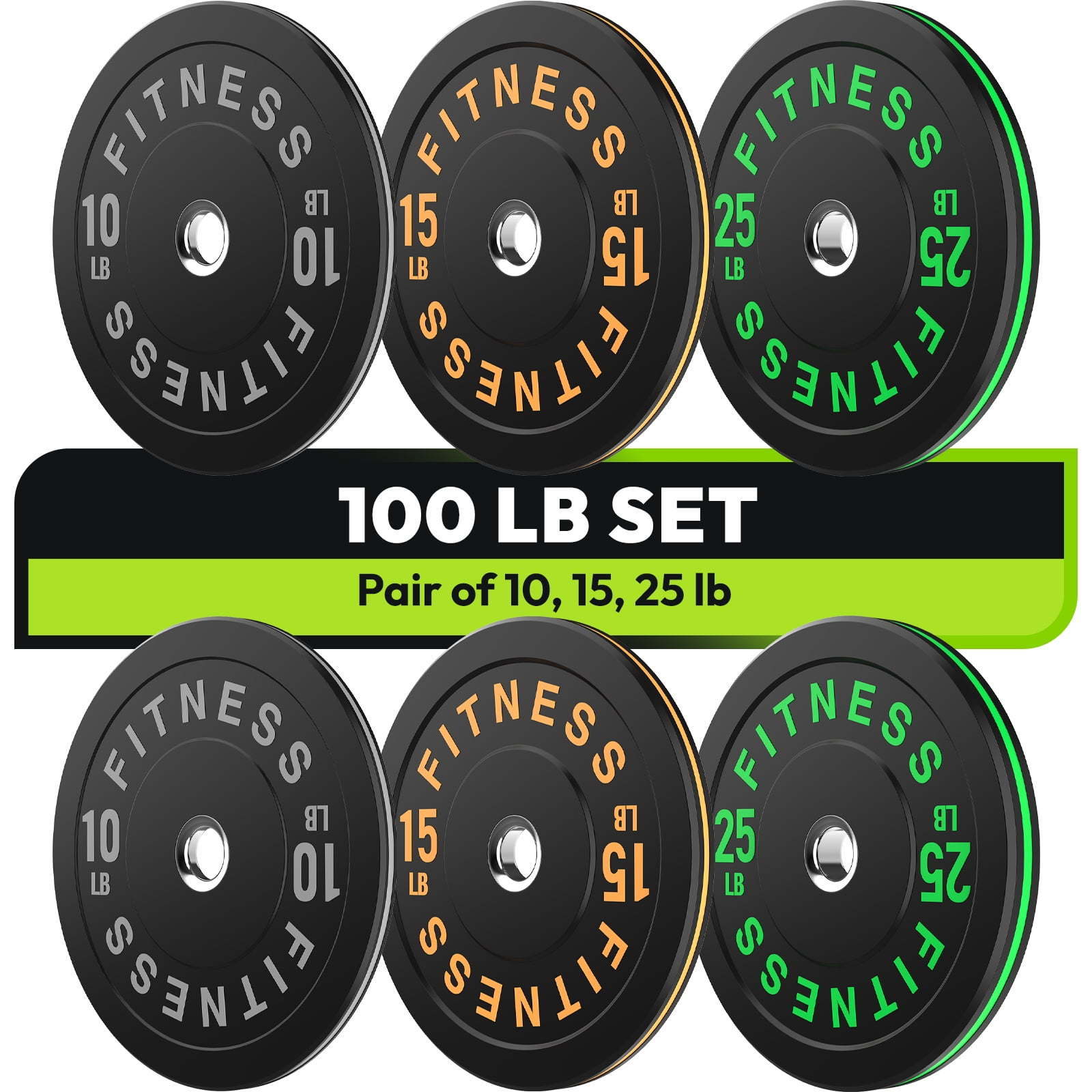 HANDBODE Bumper Plates, Olympic Weight Plates 100 lb Set, Black Rubber ...