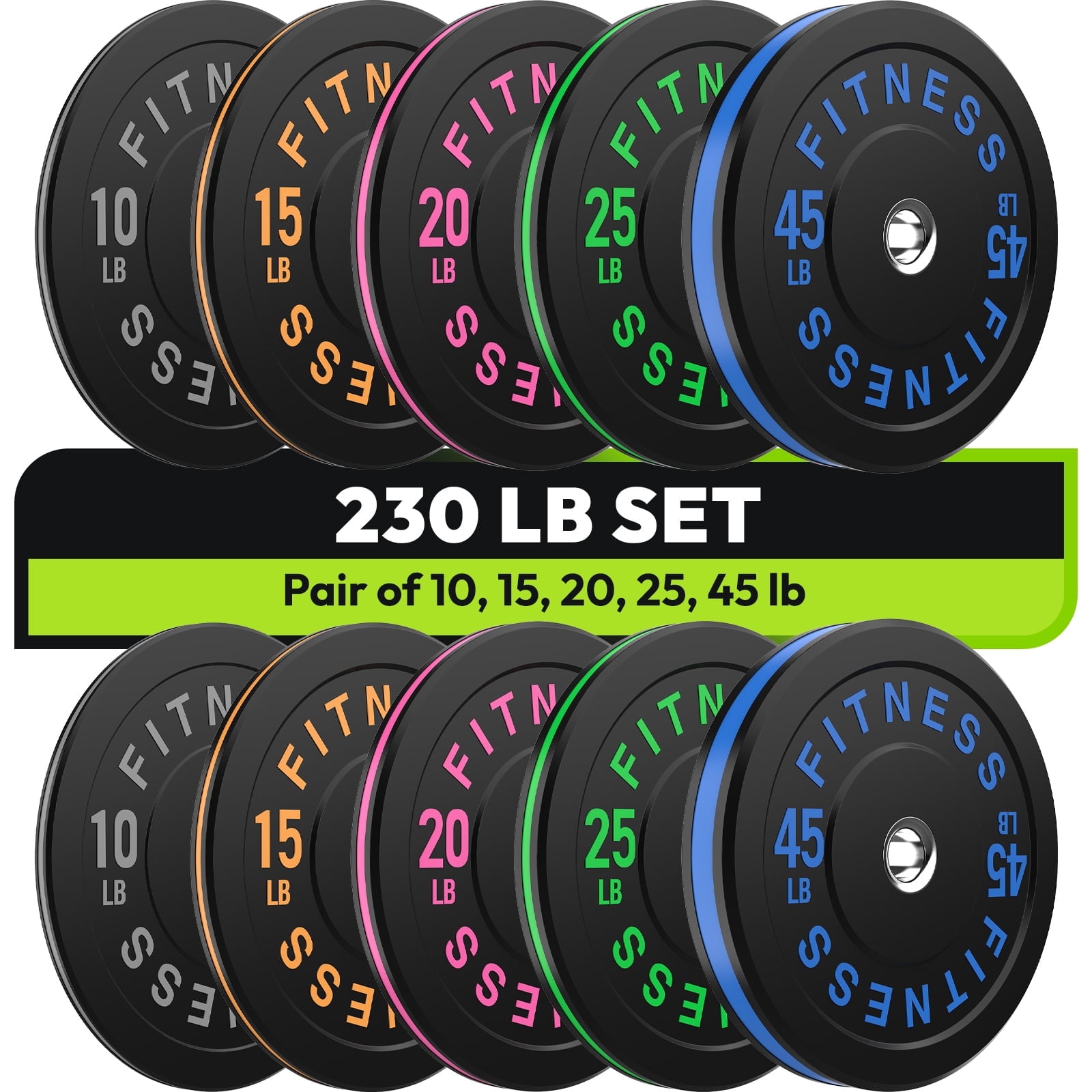 HANDBODE Bumper Plates, Olympic Weight Plates 230 lb Set, Black Rubber ...