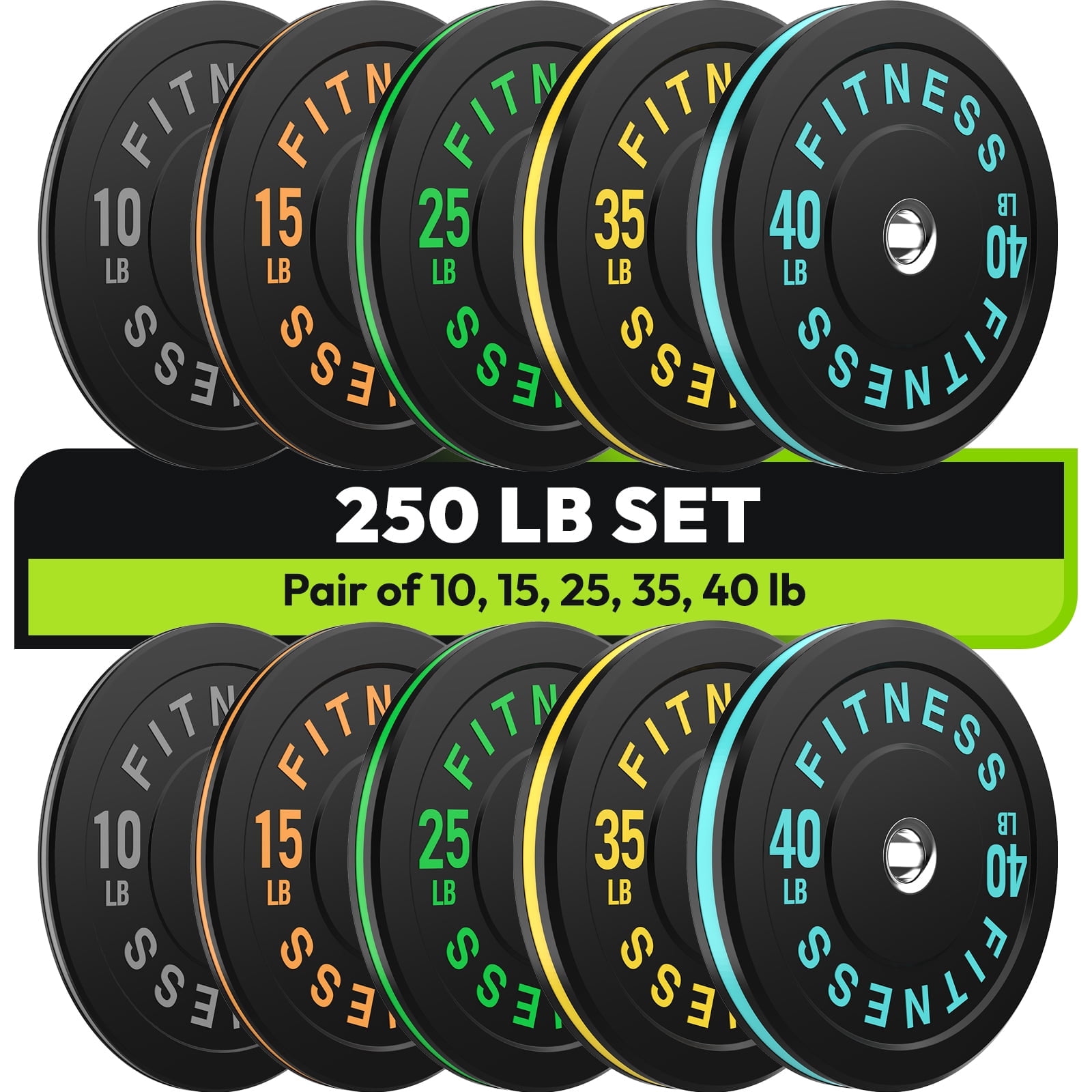 HANDBODE Bumper Plates, Olympic Weight Plates 250 lb Set, Black Rubber ...