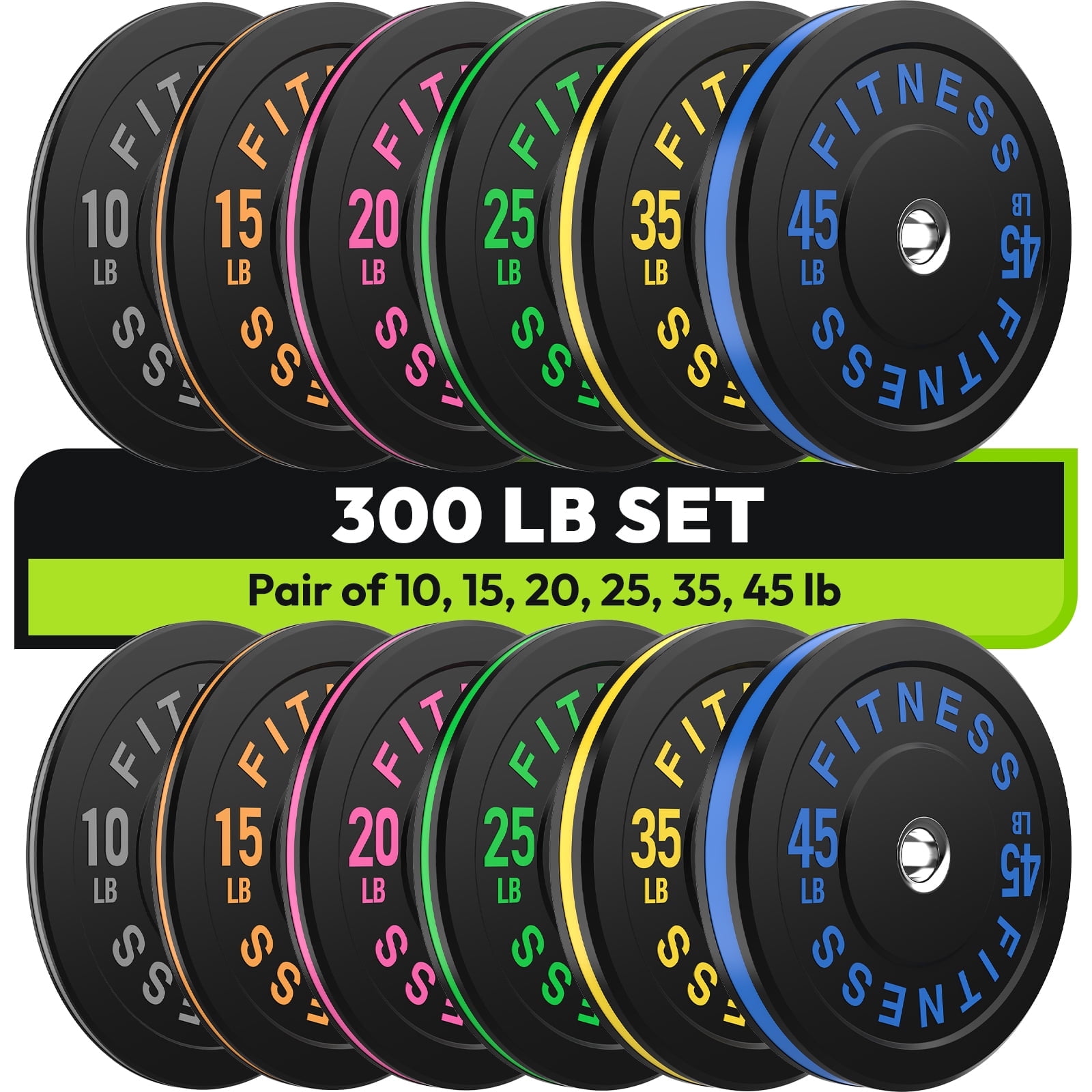HANDBODE Bumper Plates, Olympic Weight Plates 300 lb Set, Black Rubber ...