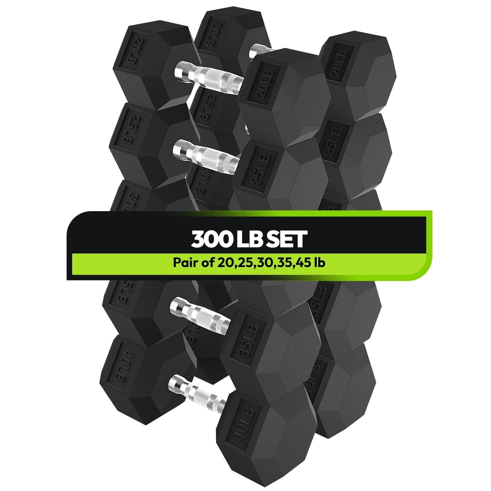 HANDBODE Hex Dumbbell 300 lb Set, 20/25 / 30/35 / 40 lb Weights ...