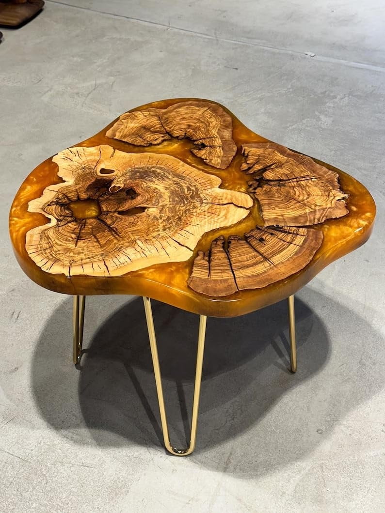 HANDI STONE Epoxy Round Table (Only Top) Natural Wood Table, Wooden ...