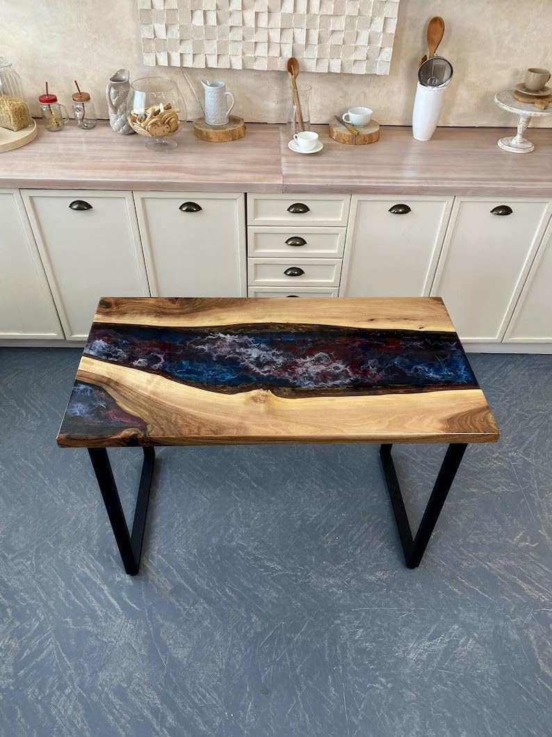 HANDI STONE Epoxy Square Table (Only Top) Natural Wood Table, Wooden ...