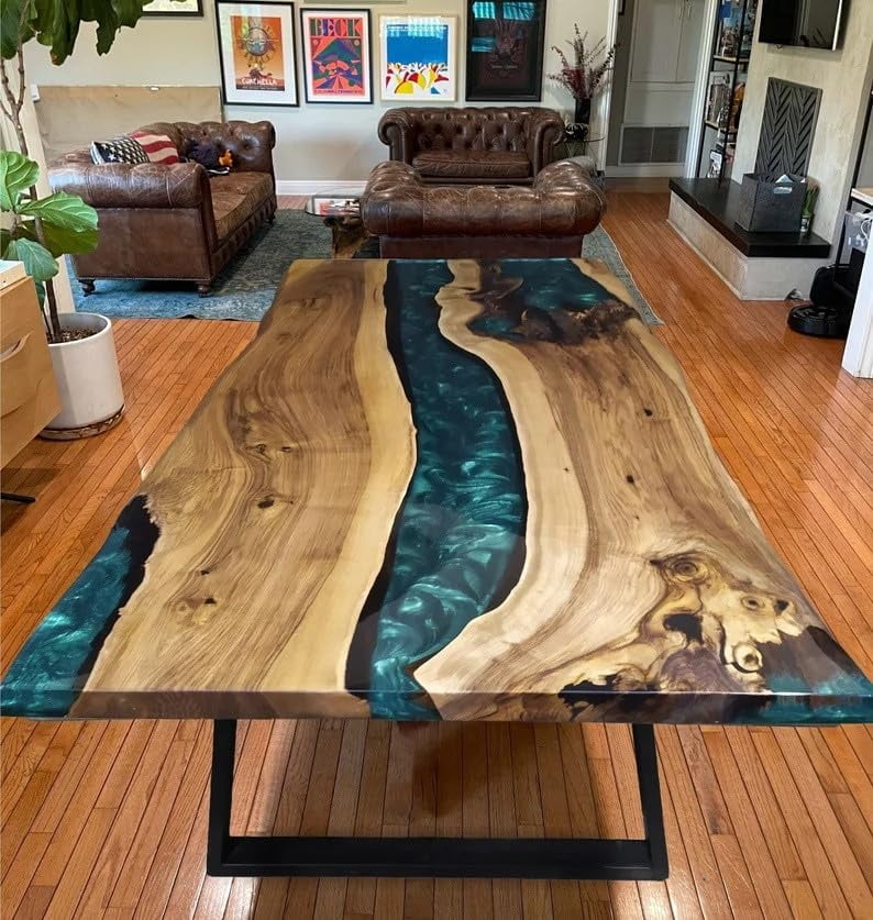 HANDI STONE Epoxy Square Table (Only Top) Natural Wood Table, Wooden ...
