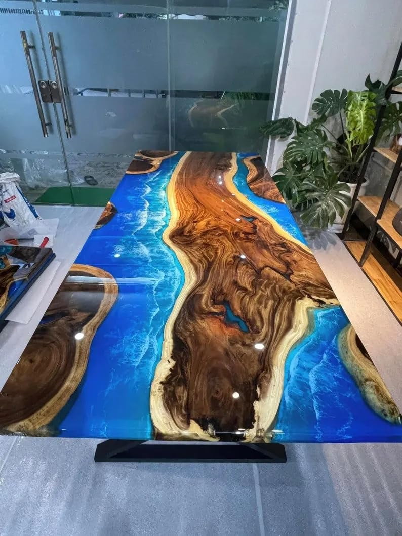 HANDI STONE Epoxy Square Table (Only Top) Natural Wood Table, Wooden ...