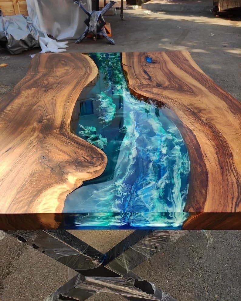 HANDI STONE Epoxy Round Table (Only Top) Natural Wood Table, Wooden ...