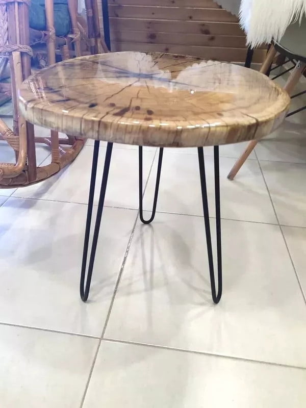 HANDI STONE Epoxy Round Table (Only Top) Natural Wood Table, Wooden ...