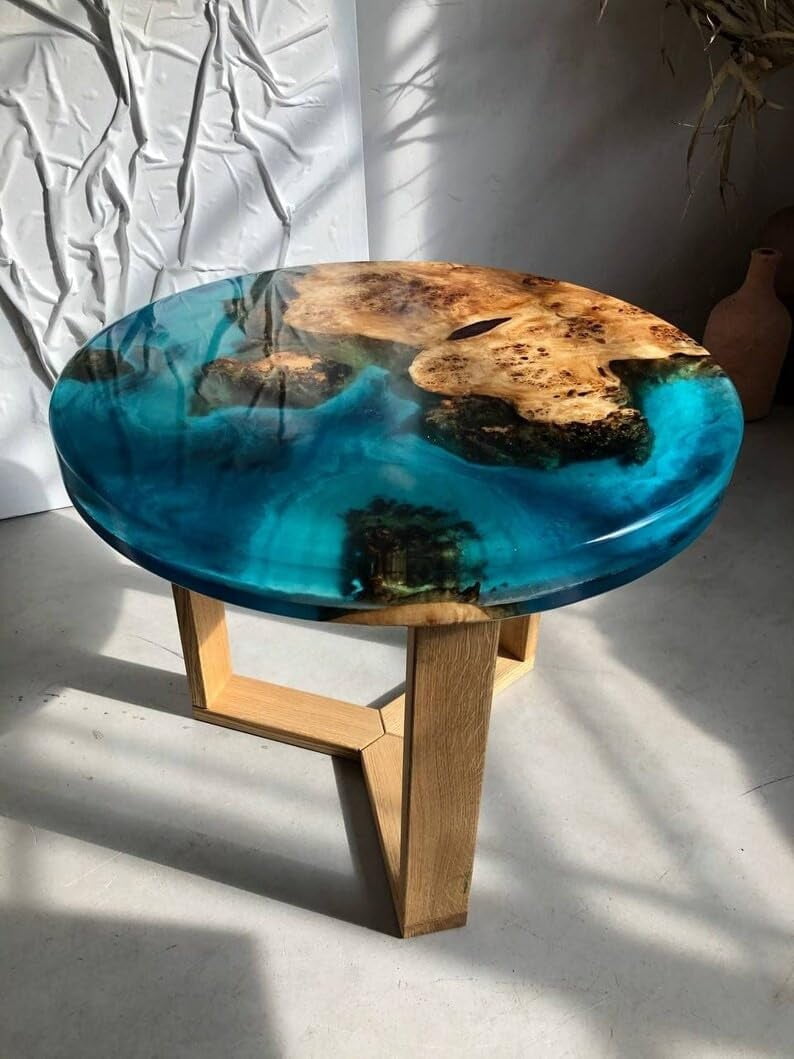 HANDI STONE Epoxy Round Table (Only Top) Natural Wood Table, Wooden ...
