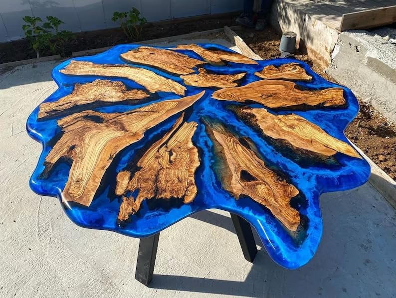 HANDI STONE Epoxy Round Table (Only Top) Natural Wood Table, Wooden ...