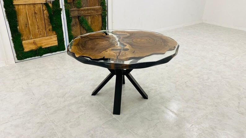HANDI STONE Epoxy Round Table (Only Top) Natural Wood Table, Wooden ...