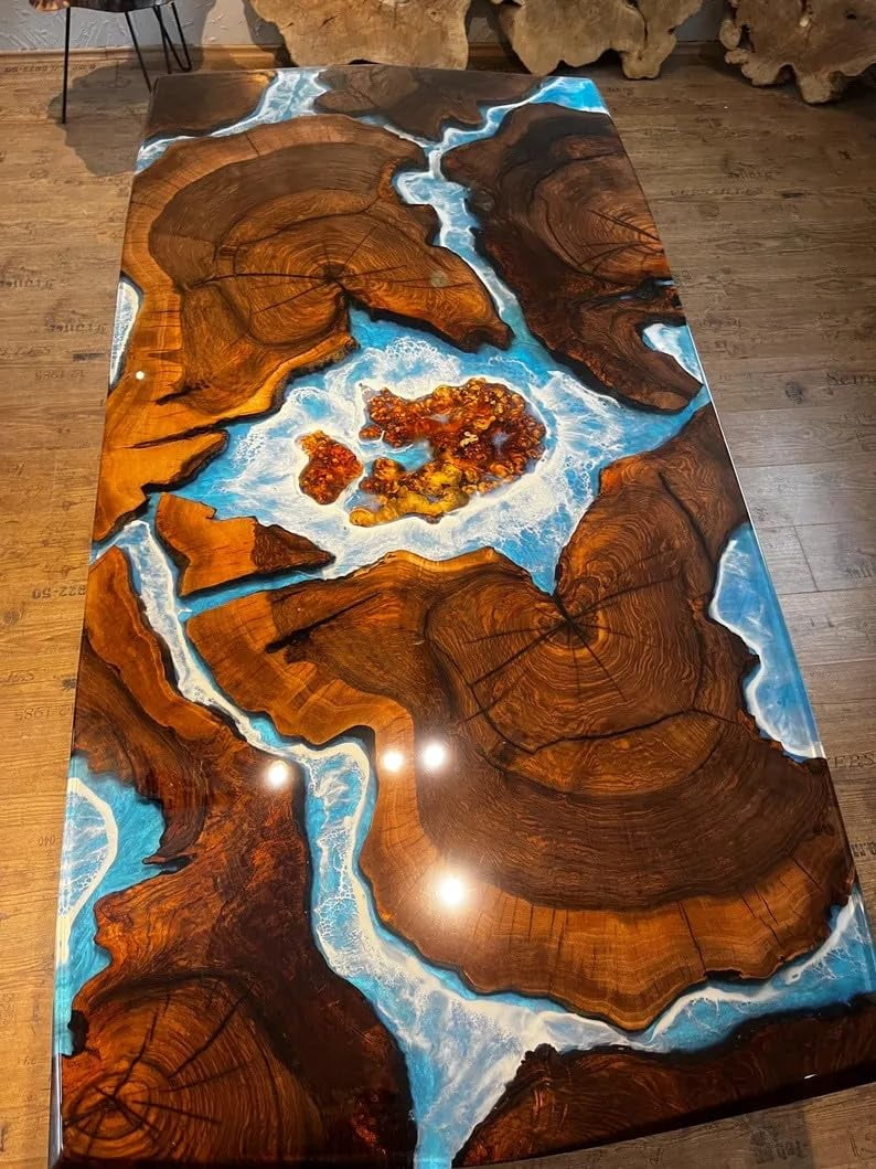 HANDI STONE Epoxy Square Table (Only Top) Natural Wood Table, Wooden ...