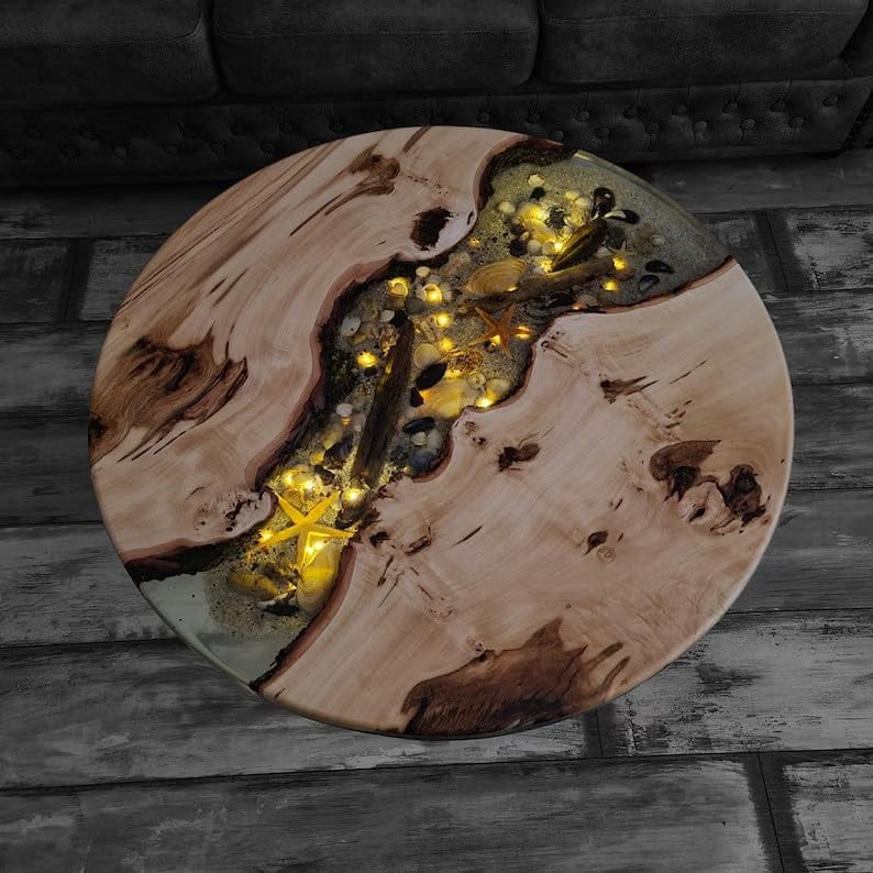 HANDI STONE Epoxy Round Table (Only Top) Natural Wood Table, Wooden ...