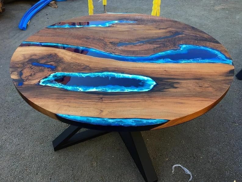 HANDI STONE Epoxy Round Table (Only Top) Natural Wood Table, Wooden ...