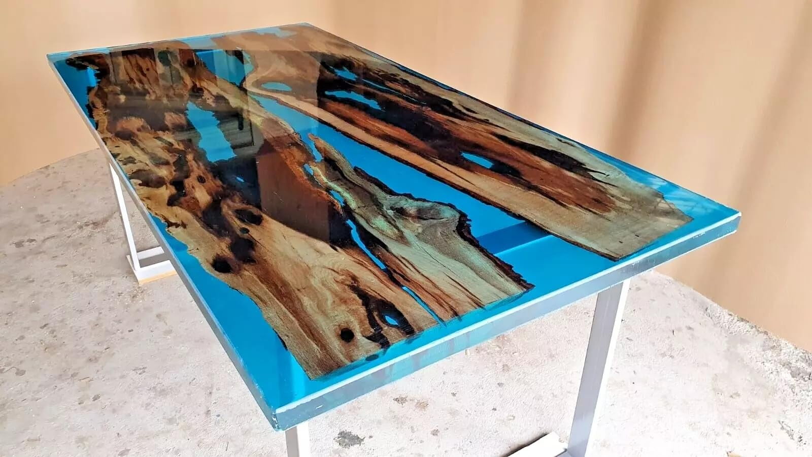 HANDI STONE Epoxy Square Table (Only Top) Natural Wood Table, Wooden ...