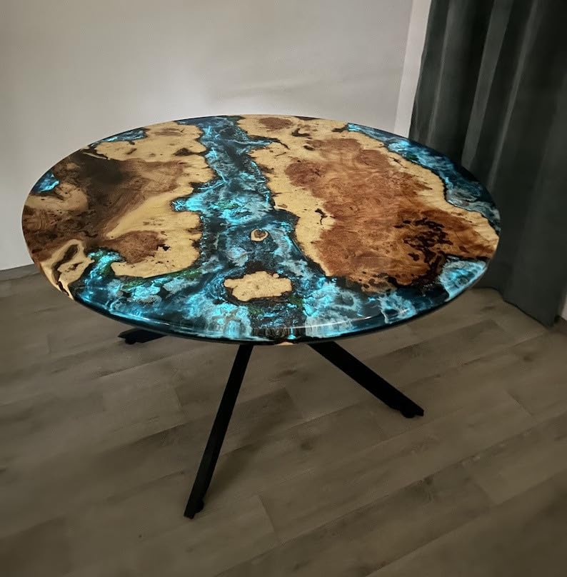 HANDI STONE Epoxy Round Table (Only Top) Natural Wood Table, Wooden ...
