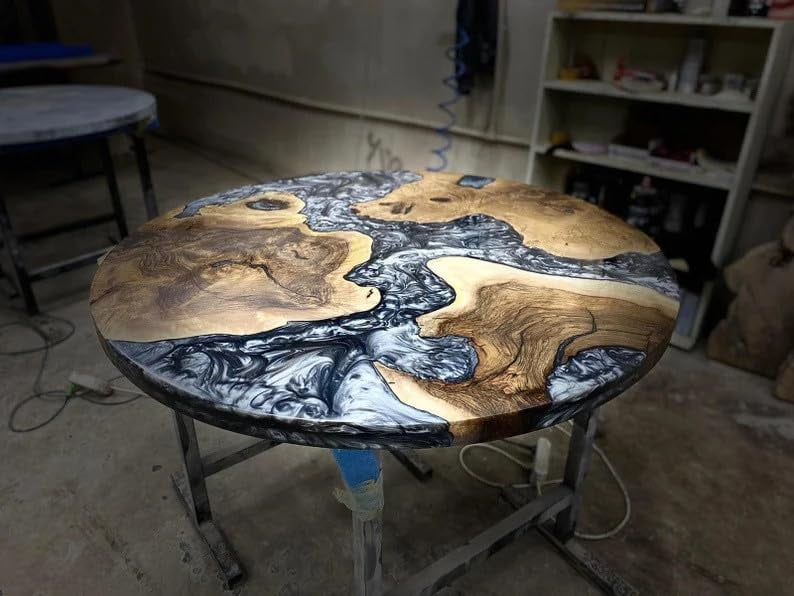 HANDI STONE Epoxy Round Table (Only Top) Natural Wood Table, Wooden ...
