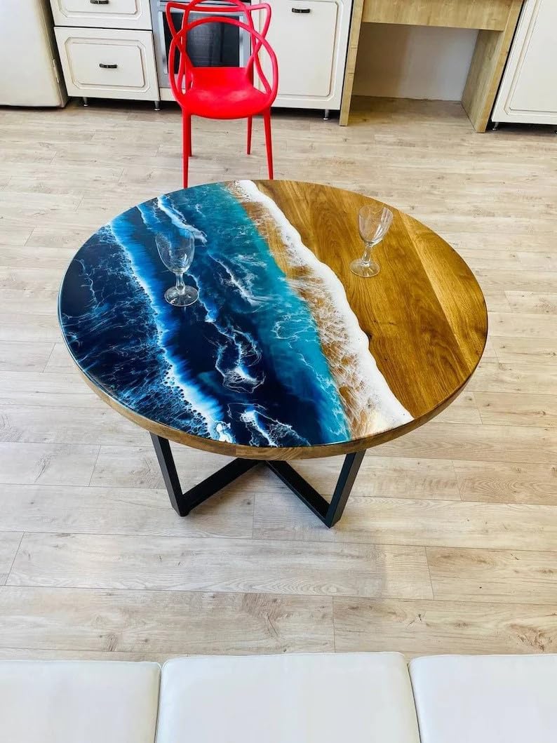 HANDI STONE Epoxy Round Table (Only Top) Natural Wood Table, Wooden ...
