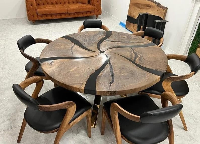 HANDI STONE Epoxy Round Table (Only Top) Natural Wood Table, Wooden ...