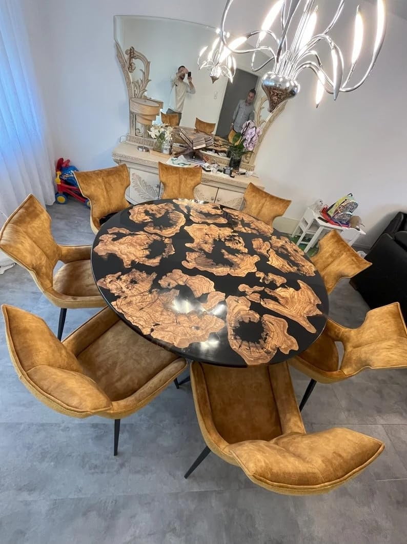 HANDI STONE Epoxy Round Table (Only Top) Natural Wood Table, Wooden ...