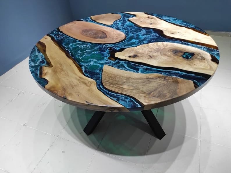 HANDI STONE Epoxy Round Table (Only Top) Natural Wood Table, Wooden ...