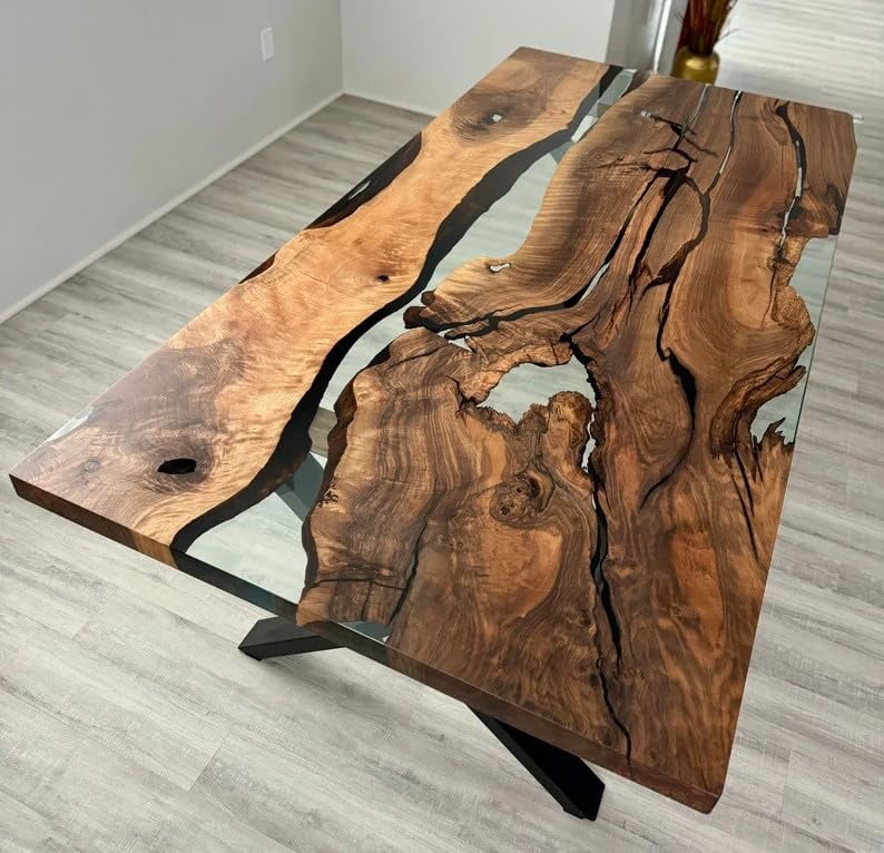 HANDI STONE Epoxy Square Table (Only Top) Natural Wood Table, Wooden ...