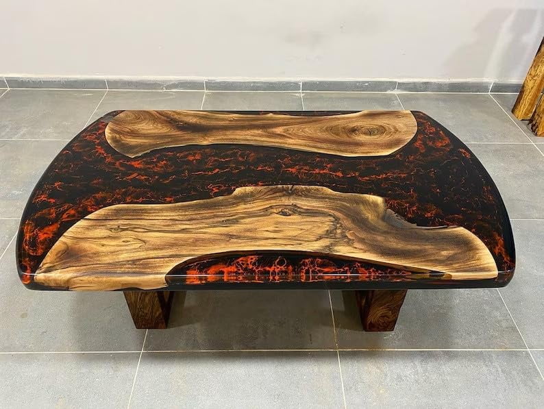 HANDI STONE Epoxy Round Table (Only Top) Natural Wood Table, Wooden ...