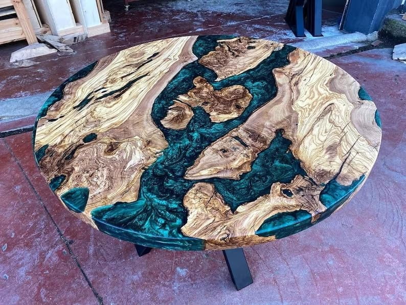 HANDI STONE Epoxy Round Table (Only Top) Natural Wood Table, Wooden ...