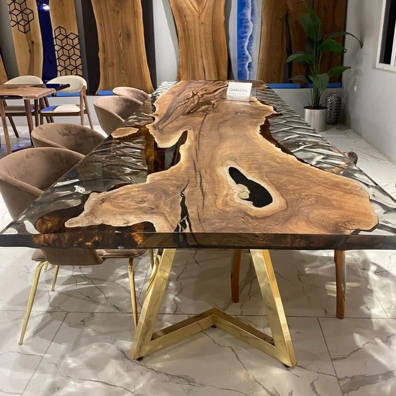 HANDI STONE Epoxy Round Table (Only Top) Natural Wood Table, Wooden ...