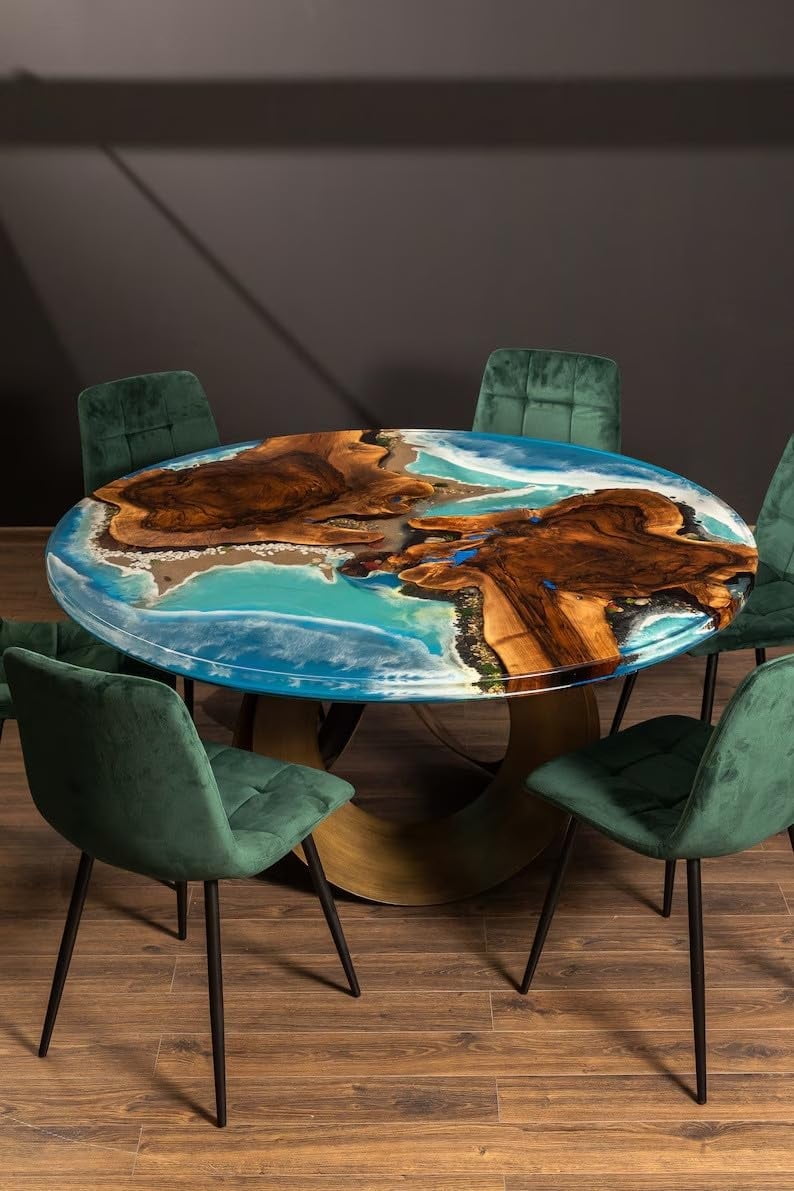 HANDI STONE Epoxy Round Table (Only Top) Natural Wood Table, Wooden ...