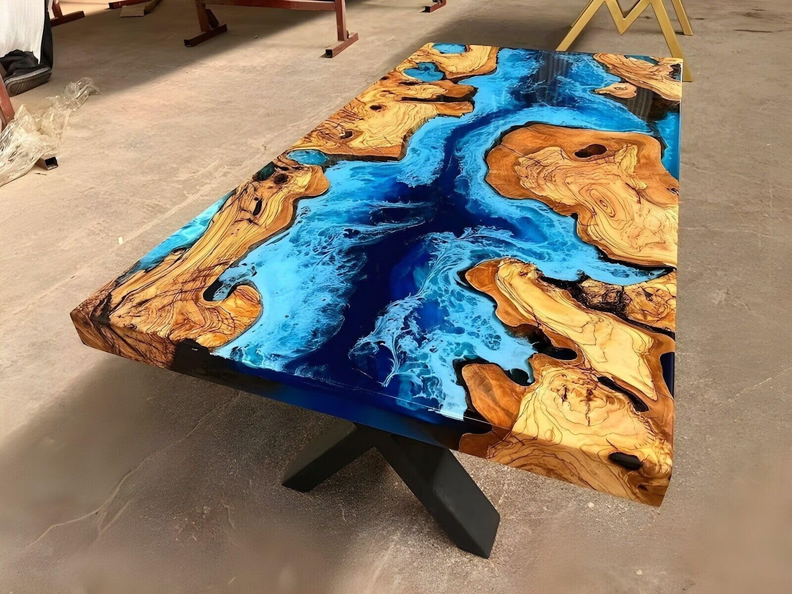 HANDI STONE Epoxy Round Table (Only Top) Natural Wood Table, Wooden ...