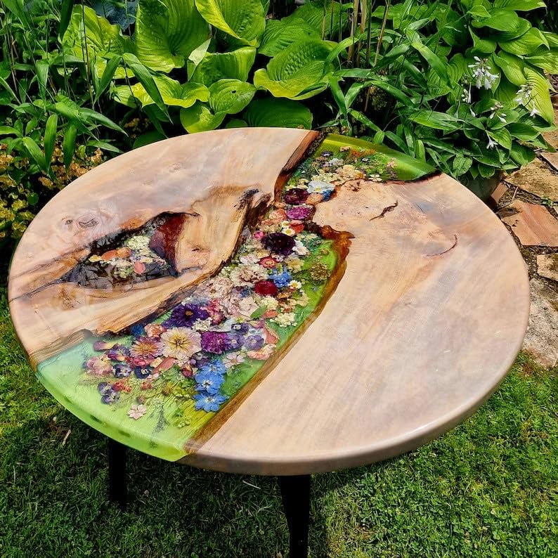 HANDI STONE Epoxy Round Table (Only Top) Natural Wood Table, Wooden ...