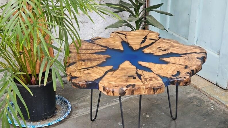 HANDI STONE Epoxy Round Table (Only Top) Natural Wood Table, Wooden ...