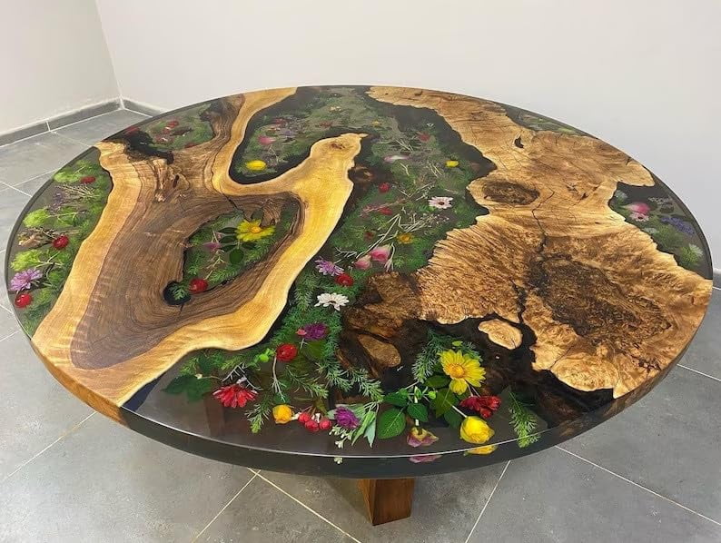 HANDI STONE Epoxy Round Table (Only Top) Natural Wood Table, Wooden ...