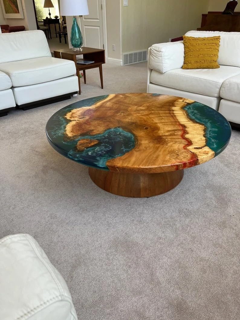 HANDI STONE Epoxy Round Table (Only Top) Natural Wood Table, Wooden ...