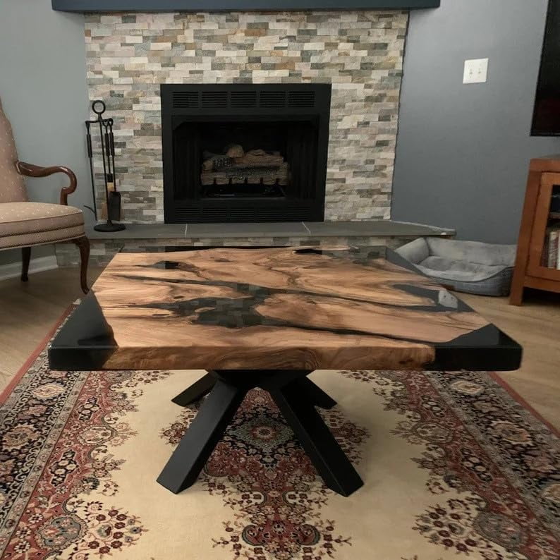 HANDI STONE Epoxy Square Table (Only Top) Natural Wood Table, Wooden ...