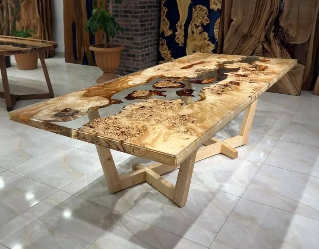 HANDI STONE Epoxy Square Table (Only Top) Natural Wood Table, Wooden ...