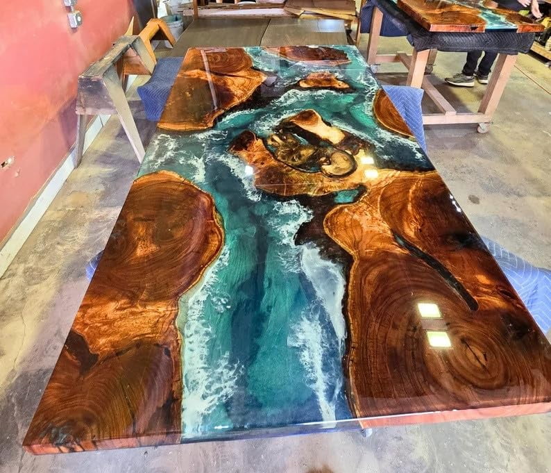 HANDI STONE Epoxy Square Table (Only Top) Natural Wood Table, Wooden ...