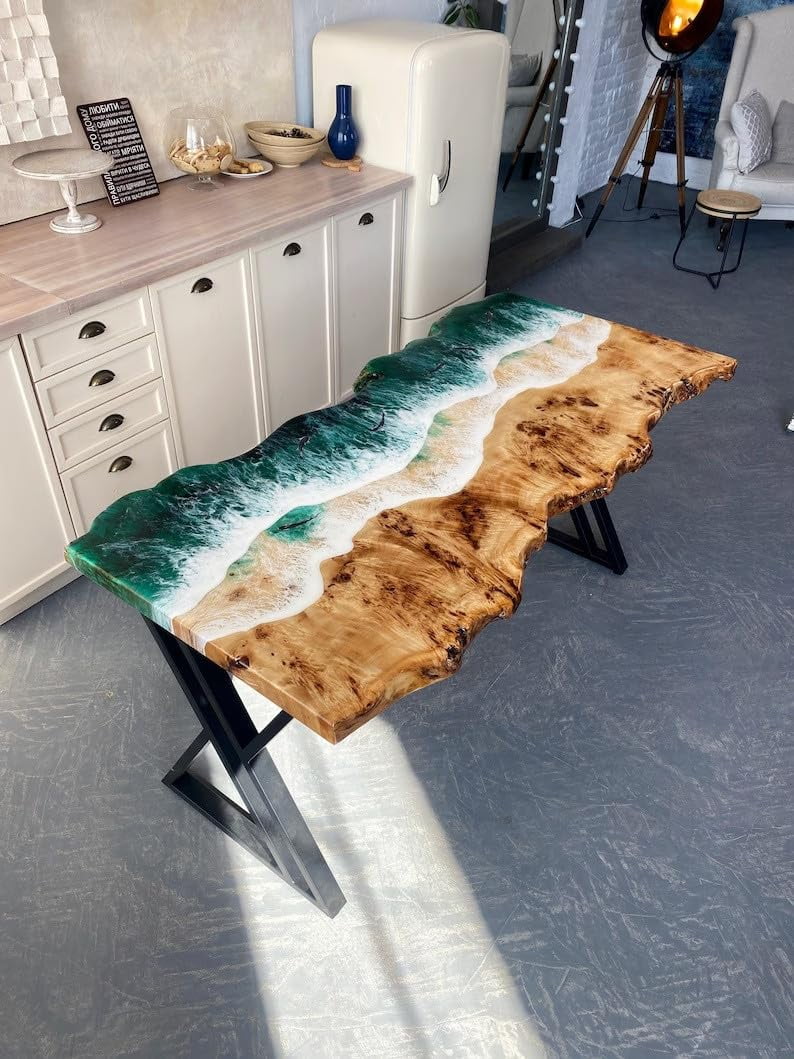 HANDI STONE Epoxy Square Table (Only Top) Natural Wood Table, Wooden ...